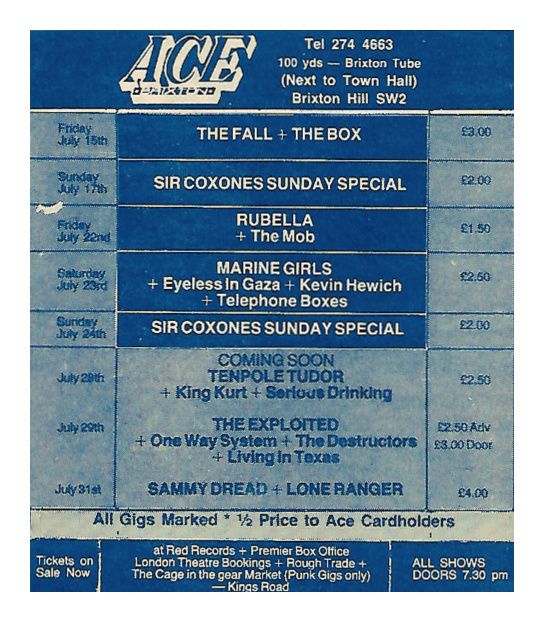 Gig 60. The Fall, The Ace, Brixton, London. Friday 15th July 1983.